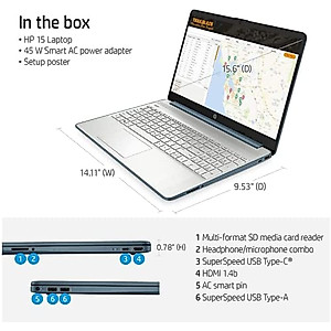 HP 2023 15.6" FHD Laptop, AMD Ryzen 5-5500U Processor, 32GB RAM, 1TB PCIe SSD, AMD Radeon Graphics, HD Webcam, Bluetooth, Wi-fi, Windows 11, Blue, 32GB SnowBell USB Card