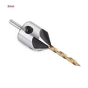 Counter Sinker Drill Bit Set, Steel Counter Sink Drill Bit Carpentry Wood Working Boring Tool Round Shank with Hex Key (Single 3mm+ Small Wrench)