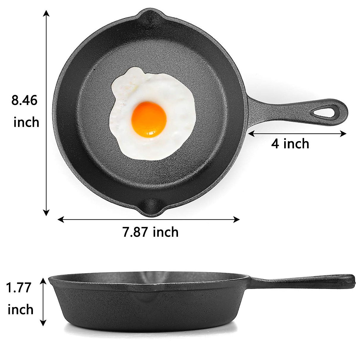 Lawei Cast Iron Skillets -8 Inch Non-Stick Pre-Seasoned Skillet Frying Pan for Kitchen Cooking Eggs, Meat, Pancake, Indoor and Outdoor Use, Oven, Grill, Stovetop, Induction Safe