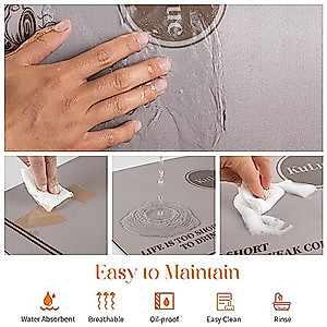 KuLuc Coffee Mat, Coffee Bar Mat, Dish Drying Mat for Kitchen Counter Decor Coffee Station Coffee Bar Accessories under Coffee Maker Coffee Station Organizer Coffee Espresso Accessories Light Gray