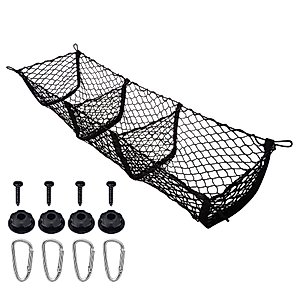 BDFHYK 3 Pocket Cargo Net Trunk Bed Organizer, Black Mesh Storage Net with 4 Metal Hooks, Heavy Duty Cargo Net for SUV, Cars, Pickup Truck Bed, 47.2 x 12 x 11 inches