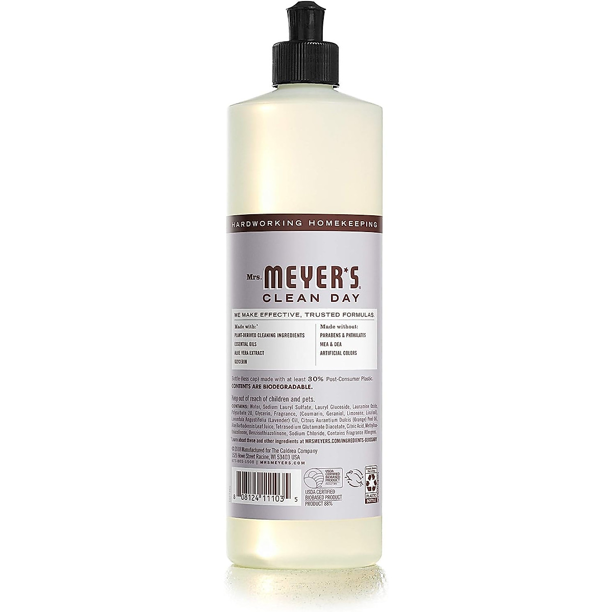 MRS. MEYER'S CLEAN DAY Liquid Dish Soap, Cruelty Free Formula, Lavender Scent, 16 oz- Pack of 6