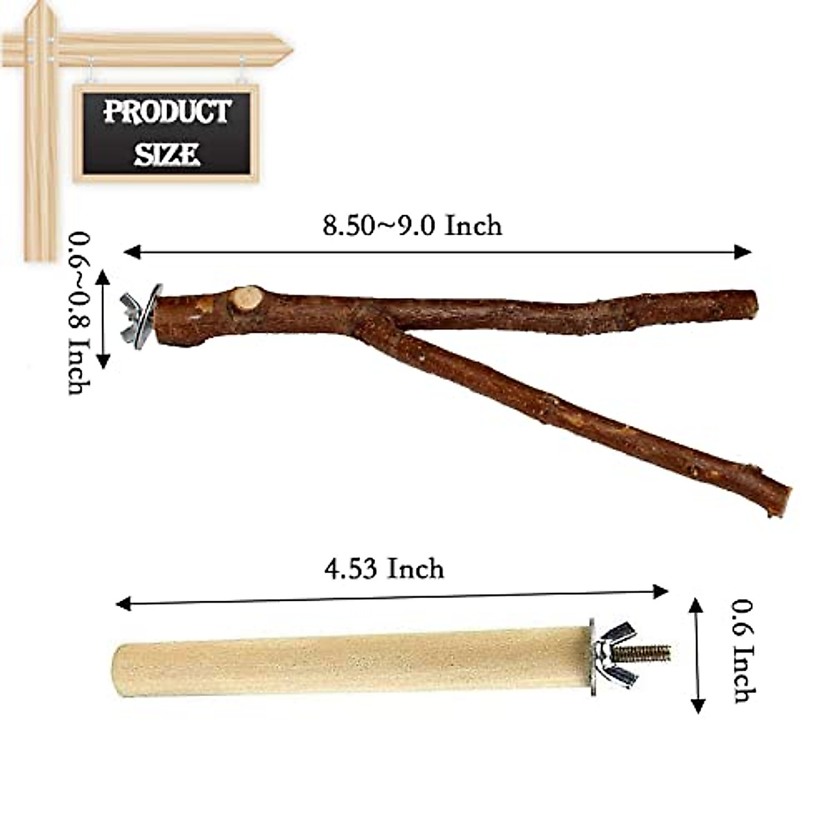 PINVNBY Bird Perch,Parrot Perches Stand Natural Peach Wood Fork Parakeet Birdcage Paw Climbing Stands Cage Toy Accessories for Conures,Lovebirds,Budgies,Cockatiels and Finches(10 Pcs)