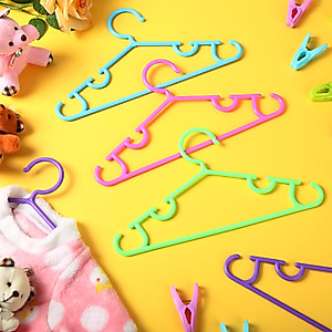 Wenqik 60 Pack Baby Hangers Plastic Kids Hanger with 120 Pcs Adjustable Clips Space Saving Toddler Clothes Hangers for Children Infant Nursery Closet Pants Coat Skirts, 10.6 x 5.9 Inch, Multicolor