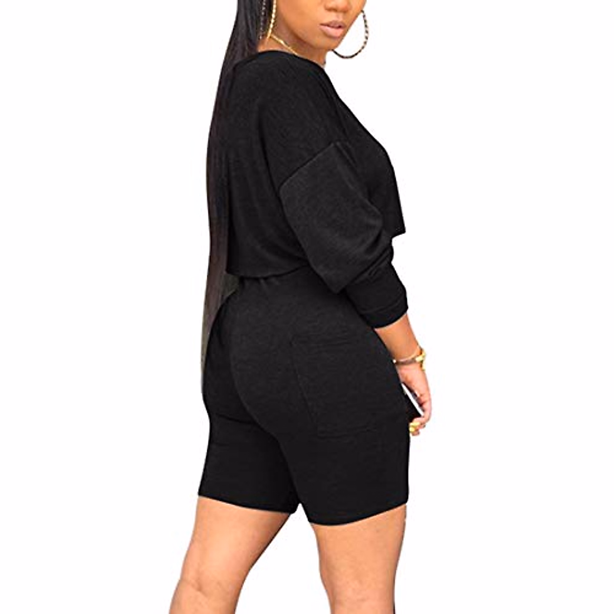cailami Women's Summer 2 Piece Outfits Workout High Waist Biker Shorts Sets with Pockets, X-Large, Black
