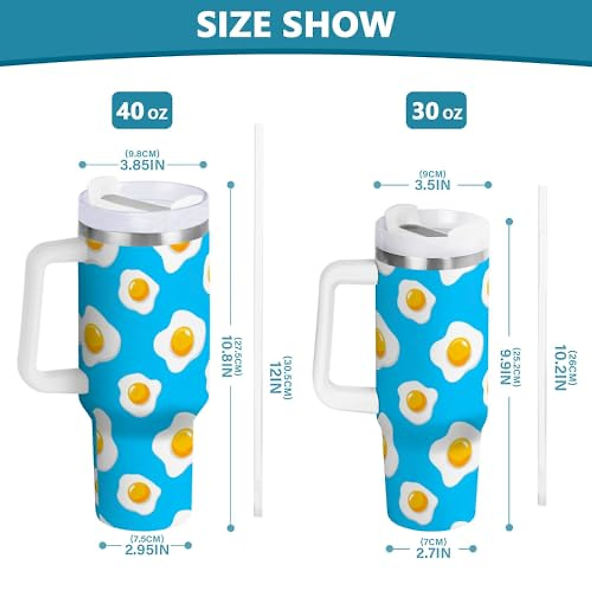 Eggs Blue Stainless Steel Vacuum Insulated Tumbler with Lid and Straw for Water, Insulated Tumbler 30 OZ / 0.89 L