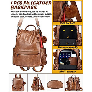 3 Pcs PU Leather Backpack Purse for Women Crossbody Purse Set Women's Crossbody Handbags Soft College Casual Shoulder Bag for Ladies Travel, Brown