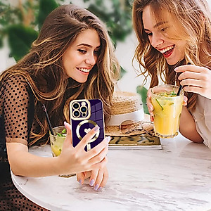 Bonoma for iPhone 13 Pro Max Case [Support Magsafe] Love Heart Pattern Magnetic Plating Electroplate Luxury Elegant Case Camera Protector Soft TPU Shockproof Protective Corner Back Cover -Purple