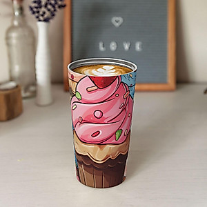 GTKSYNVE Reusable Coffee Mug with Lid and Handle, Cupcakes And Ice Cream Tumbler for Hot & Cold Drinks 16oz Stainless Steel Insulated Coffee Tumblers Double Wall Vacuum Thermal Cup