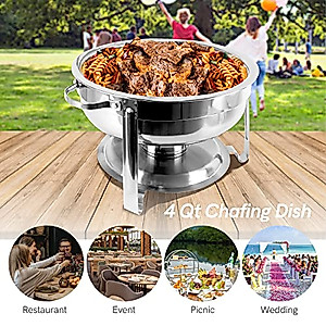 Fulgutonit 2 Packs 4 QT Round Chafing Dish, Stainless Steel Chafing Dish Buffet Set, Food Warmers For Parties Buffet with Glass Lid & Lid Holder