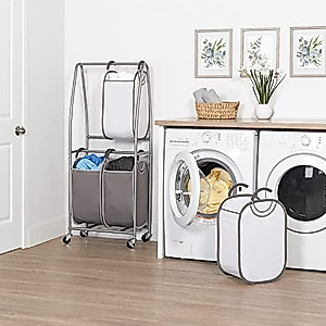 2 Tier Vertical Rolling Laundry Cart by Neatfreak! - Rolling Storage Cart On Wheels With 4 x Tote Hampers For Laundry, Towels, Blankets & Bathroom Organization - Quad Laundry Sorter