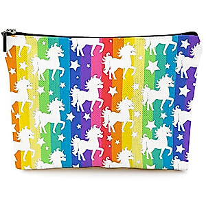 Givotin Cosmetic Bags for Women Cute Makeup Bag for Purse Canvas Travel Toiletry Bag Funny Zipper Pouch-Rainbow Unicorn Makeup Bags