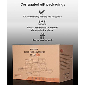 S SALIENT Glass Food Storage Containers with Lids, [24 Piece] Airtight Glass Storage Containers, Leak Proof Glass Meal Prep Containers, BPA Free Glass Bento Boxes for Lunch (12 lids & 12 Containers)