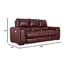 Signature Design by Ashley Alessandro Contemporary Leather Power Reclining Sofa with Adjustable Headrest, Red
