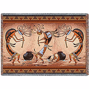Pure Country Weavers Kokopelli Pot Dance Blanket by Roger Kull - Southwest Art - Gift Tapestry Throw Woven from Cotton - Made in The USA (72x54)