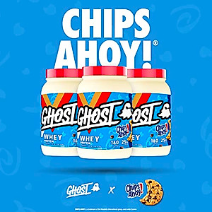GHOST WHEY Protein Powder, Chips Ahoy! - 2lb, 25g of Protein - Whey Protein Blend - ­Post Workout Fitness & Nutrition Shakes, Smoothies, Baking & Cooking - Cookie Pieces Inside