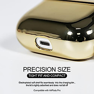 AirPods Pro Case Cover with Keychain,Mirror Plating Silicone Cover Airpods Pro Accessories with Key,for Women Men with Apple 2019 Latest AirPods Pro Case (Plating Gold)