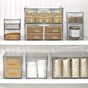 mDesign Stackable Storage Containers Box with 2 Pull-Out Drawers - Stacking Plastic Drawer Bins for Kitchen Pantry and Cupboard, Cabinet, Counter, Island and Tables - Lumiere Collection - Clear