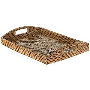 KOUBOO 1020042 La Jolla Rattan Rectangular Serving Tray, 18" x 13.5" x 3.5", Honey Brown, Large