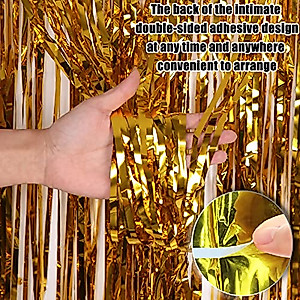 2 Pack 3.2ft x 8.2ft Gold Tinsel Backdrop,Metallic Foil Fringe Curtains Party Decorations Party Streamers Decor for Party Birthday Graduation Baby Shower Wedding Engagement (Gold)