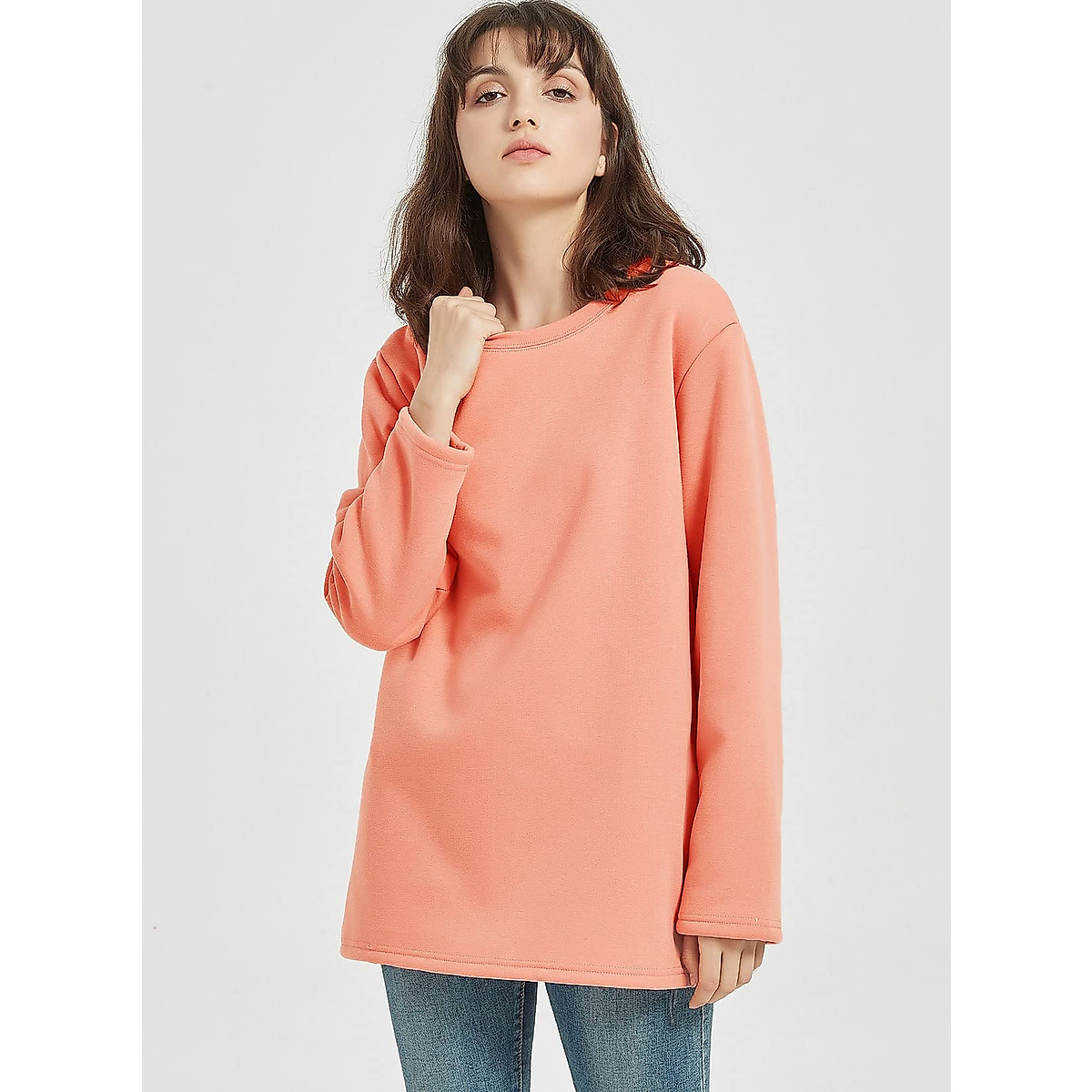 PEHMEA Women's Girls Warm Sherpa Lined Crewneck Pullovers Fleece Sweatshirt Tops (Watermelon Red, Small)