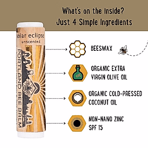 Portland Bee Balm Solar Eclipse All Natural Handmade Beeswax Based SPF 15 Lip Balm, 3 Count