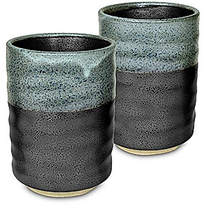 Mino Ware Traditional Japanese Yunomi Tea Cups, Set of 2, Kurosuisho for Green Tea, Matcha Tea 3.14 inch