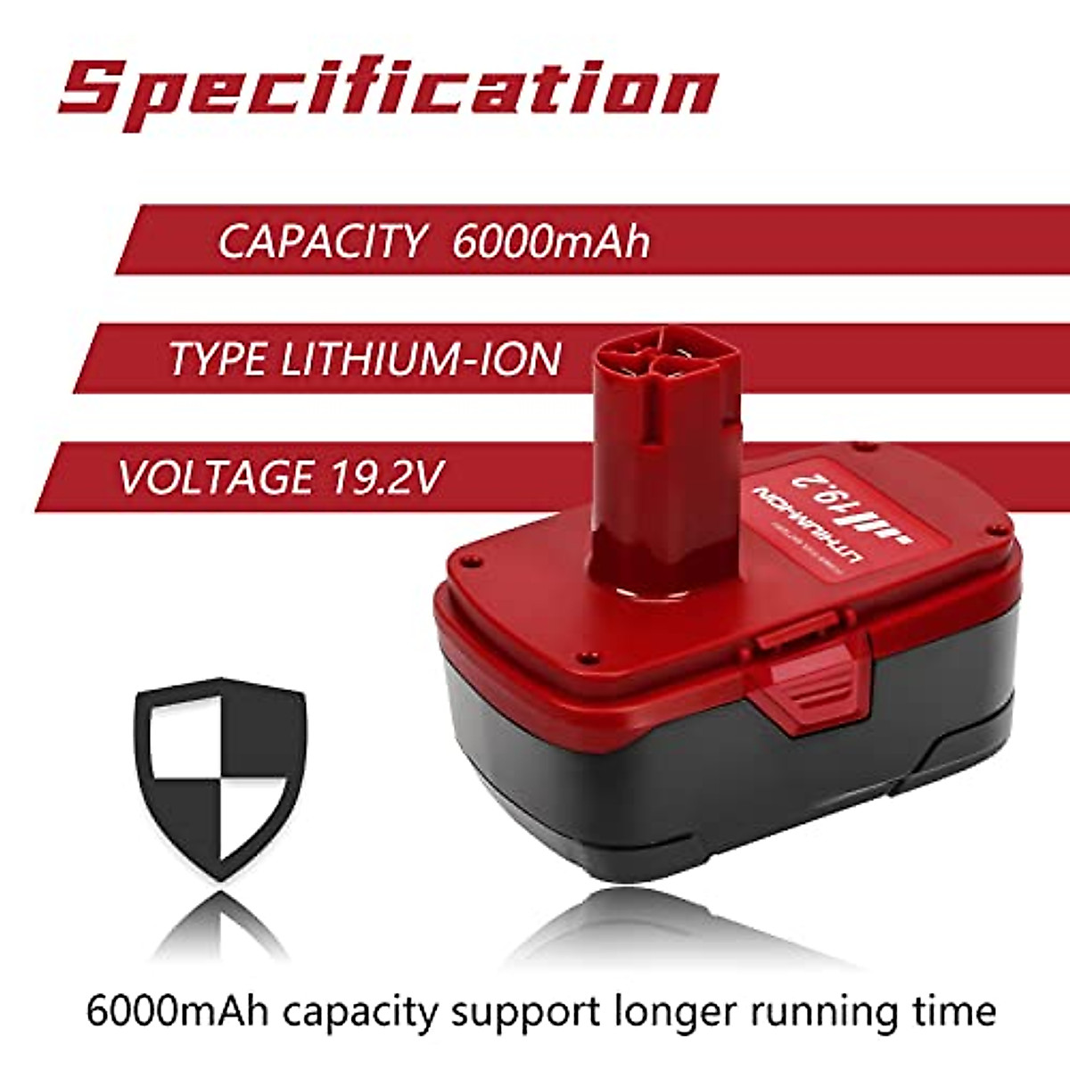 Upgraded 2 Pack 6000mAh 19.2V C3 Replacement Battery Compatible with Craftsman 19.2 Volt Battery Lithium-ion XCP DieHard 315.115410 315.11485 130279005 1323903 120235021 11375 11376 Cordless Tools