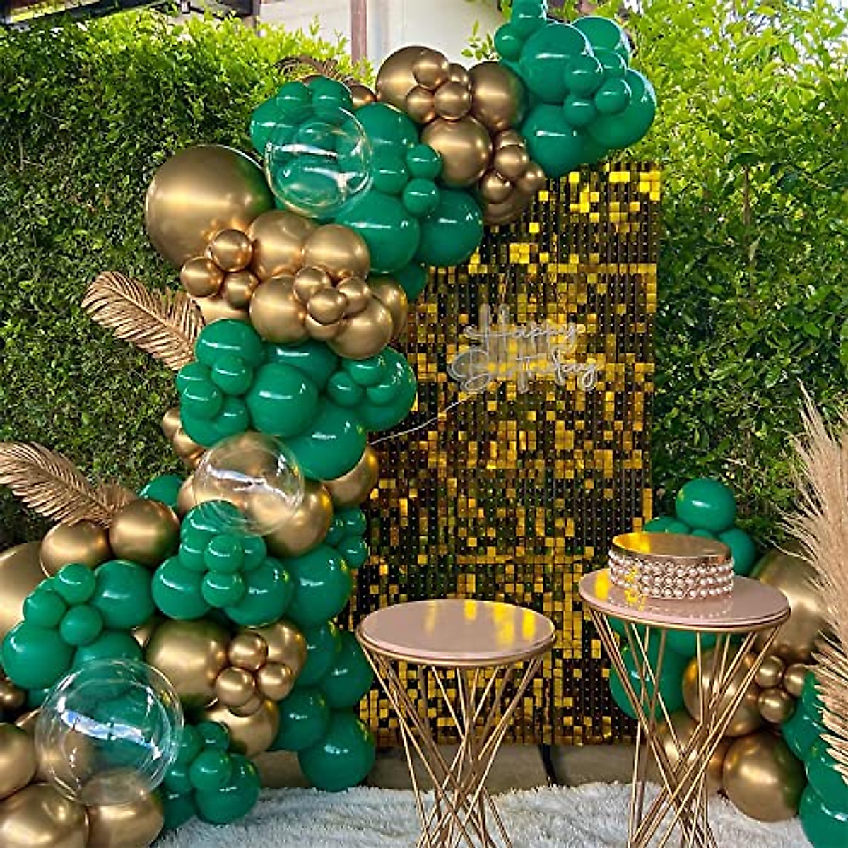 DNBOD Green and Gold Balloon Garland Kit, 132pcs Dark Green Balloon, Metallic Gold Balloon and Gold 4D Foil Mylar Balloon for Adult Birthday Bridal Shower Wedding Jungle Theme Party Decoration