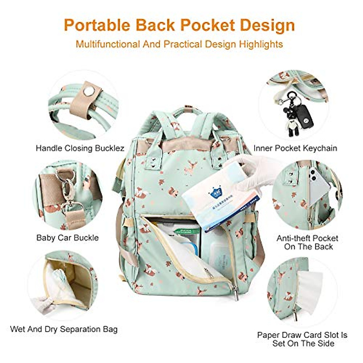 CAMILLEMMA Diaper Backpack for Mom Dad Baby Care, Maternity Nappy Baby Bags for Boys Girls Large Green
