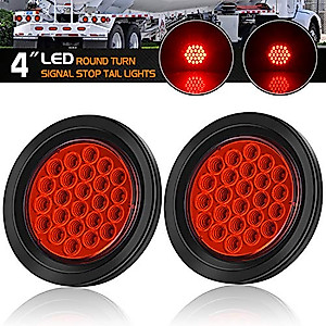 LINKITOM 4 Inchs Round Trailer Lights, Super Bright Red 24 LED Brake Turn Signal Tail Lights with Waterproof Rubber Gaskets for Boat Trailer Truck RV [DOT Certified] [IP67], 2 Pack