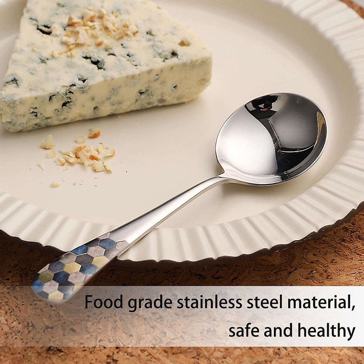 RETON 8 Pcs Soup Spoons Set, 18/10 Stainless Steel Round Spoons, Fashion Thick Korean Spoons Mirror Polished Asian Soup Spoon, Dinner Spoons Silverware for Soup Bouillon Cereal Milk Tea, 6.3 Inch