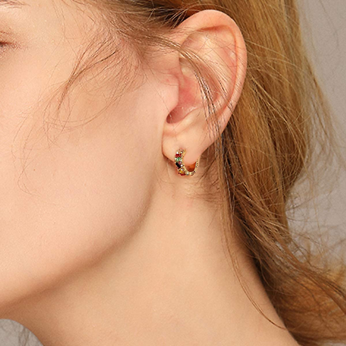 Colorful Hoop Earrings, Sparkly Crystal Cubic Zirconia Hoop Earrings for Women Hypoallergenic Small Huggies Hoop Earrings for Birthday Jewelry (Colorful)