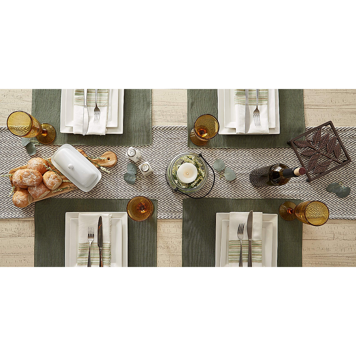 DII Woven Basic Tabletop Collection Chevron Table Runner, 15x72, Gray
