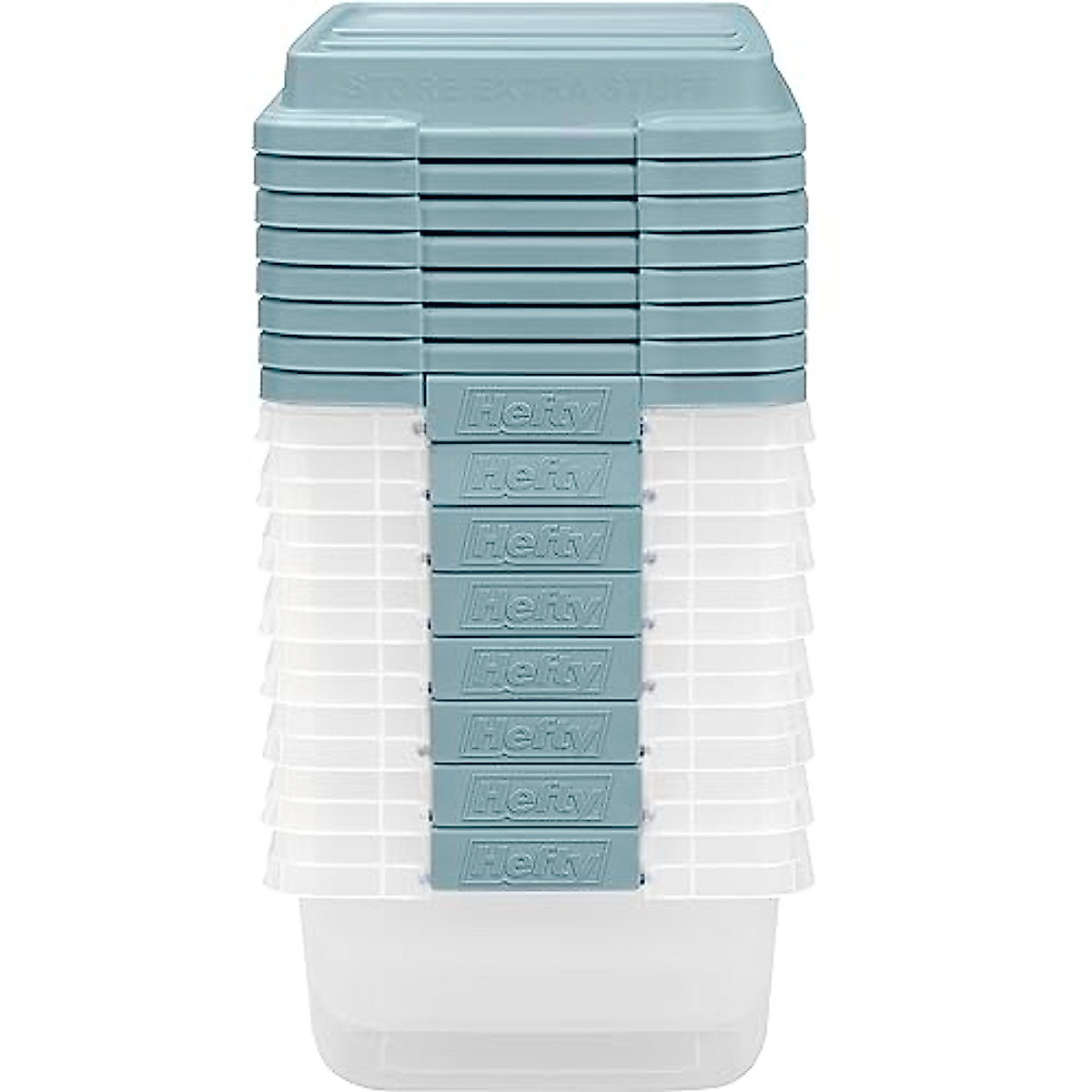 Hefty HI-RISE Stackable Storage Bins - Under Bed Storage Containers with Lids, Shoe Organizer, Plastic Storage Bins, Clear Shoe Boxes with XL Lid-Locking Latches, Durable Double Rim - 18qt (8 Pack)