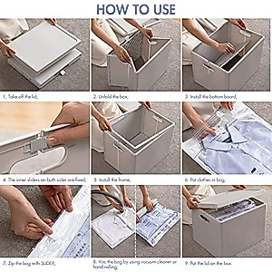 TAILINK Storage Bins 2 Pack 32L & Vacuum Storage Bags 9 Pieces, Collapsible & Stackable Storage Box Folding Storage Containers for Organizing Clothes, Toys, Books, 80% Space Released