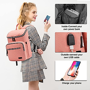 Orvilly 15.6in Laptop Backpack Purse for Women, Stylish College School Travel Casual Daypack Bookbag, Work Shopping Bag Light Weight For Men Girls Boys Student Netbook-Peach