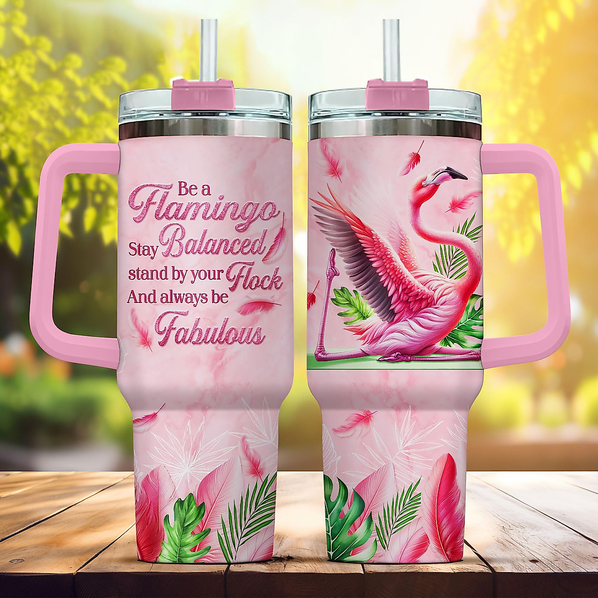 Tumbler 40 Oz With Handle Lid And Straw, Flamingo Tropical, Adults Tumblers Modern Red Quartz Simple Stainless Camelia Primrose Rose Women Funny Glitter Steel, Flamingo Gifts