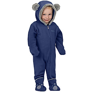 Snonook Fleece Baby Jacket - Winter Suit Bunting Bodysuit with Fold Over Mittens & Footies, Hooded & Zipper Down, Soft Cozy Warm Jumpsuit for Infants, Midnight Navy, 12/18 months