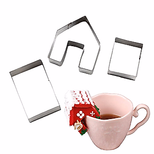 Christmas Cookie Cutters Set 3pcs- 3D Stainless Steel Mini Gingerbread House Cookie Cutter Kit, Chocolate Little House Biscuit Mold Fondant Cake Decorating Holiday DIY Baking Tools