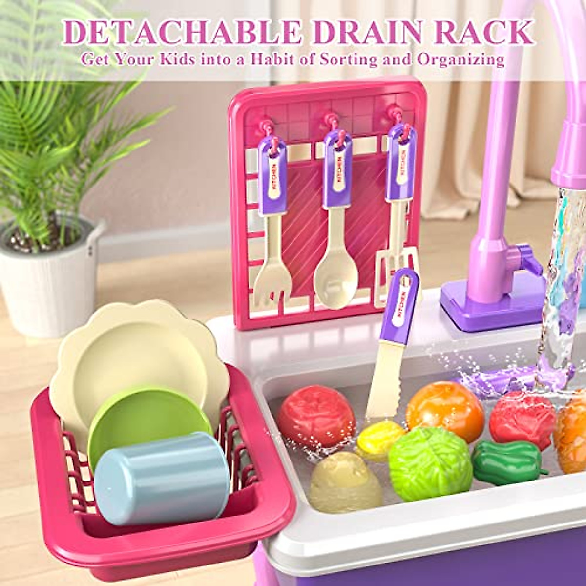 SmartChef Play Kitchen Sink Toys , Electric Dishwasher Playing Toy with Running Water, Play Food & Tableware Accessories, Kitchen Set Toys, Role Play Sink Set for Toddlers Kids Boys Girls