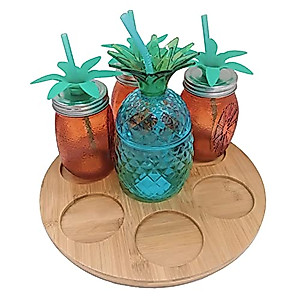 Coffee Syrup Rack, Bottle Display, 12" Bamboo Lazy Susan, No Plastic Both Sides Wooden Tray for Cupcake Bottle of Wine Sauce, Spice Organizer, Rotating Turntable Countertop Wooden Tray