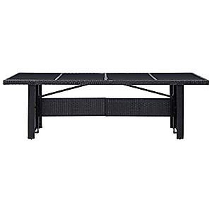 KTHLBRH Patio Table,Outdoor Patio Table - Outside Dining Furniture for Deck, Porch, Balcony, Garden, Backyard and Lawn Black 94.5"x35.4"x29.1" Poly Rattan and Glass