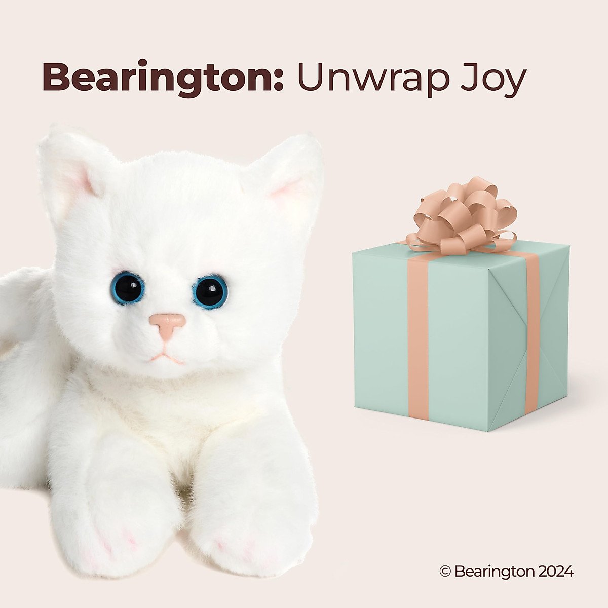 Bearington Lil' Muffin Small Plush Stuffed Animal White Cat, Kitten 8 inch