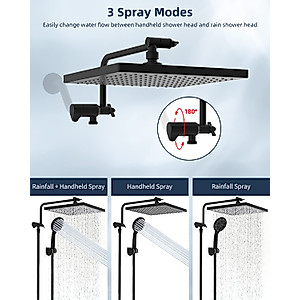 Hibbent Metal Shower Head, 10'' High Pressure Rainfall Shower Head/Handheld Showerhead Combo with 12'' Adjustable Shower Extension Arm, 7-Spray, 71'' Hose, Showerhead Holder, Matte Black