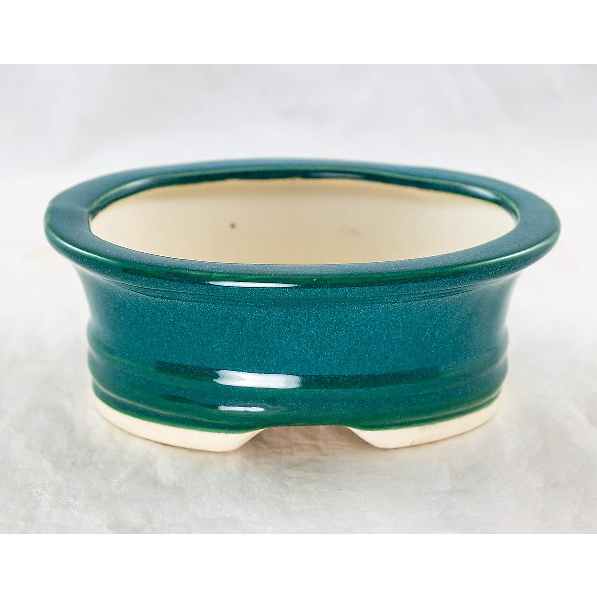 5.75" Oval Teal Green Bonsai/Succulent Pot + Soil + Tray + Rock + Mesh Kit