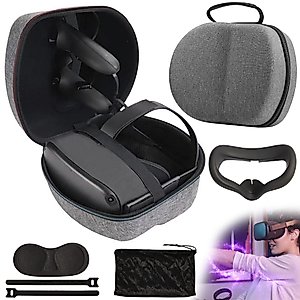 Travel Case for Oculus Quest 2, Gmquiz VR Case Compatible with Oculus Quest 2 Carrying Case, with Silicone Face Cover & Lens Protector, Gray.