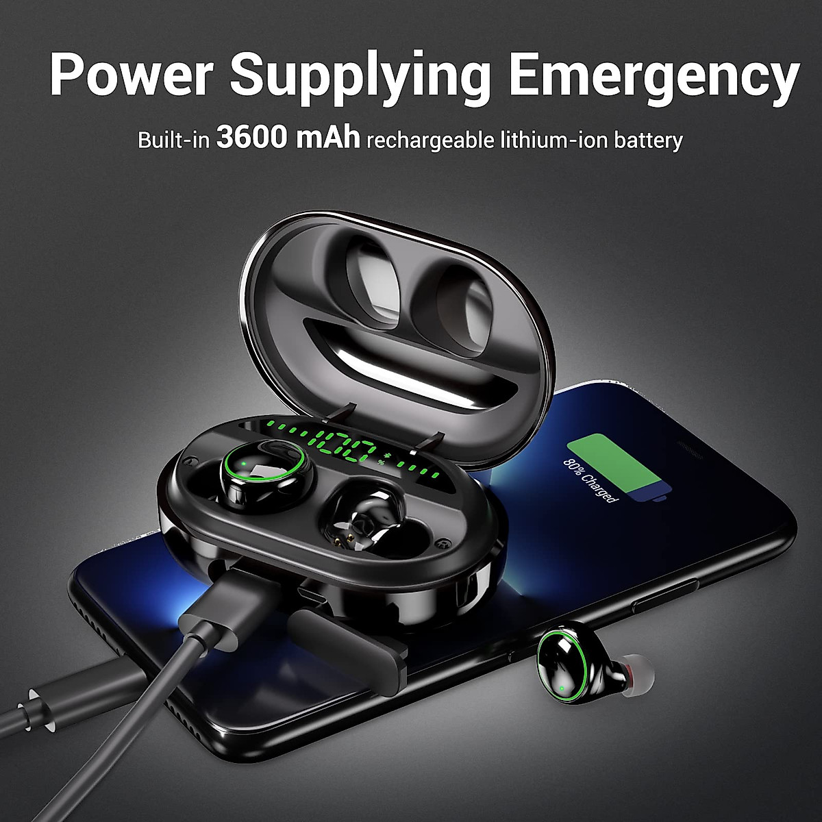 Earbuds Wireless Bluetooth, Hi-Fi Stereo Noise Cancelling Earbuds, Light Weight Bluetooth 5.2 Earphone with Mic, 80H Playtime IPX7 Waterproof Headphone with Charging Case for All Bluetooth Devices