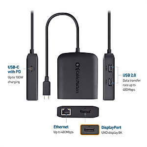 Cable Matters USB 3.0 KVM Switch DisplayPort 1.4 for 2 Computers and USB C Hub DisplayPort 1.4 Bundle