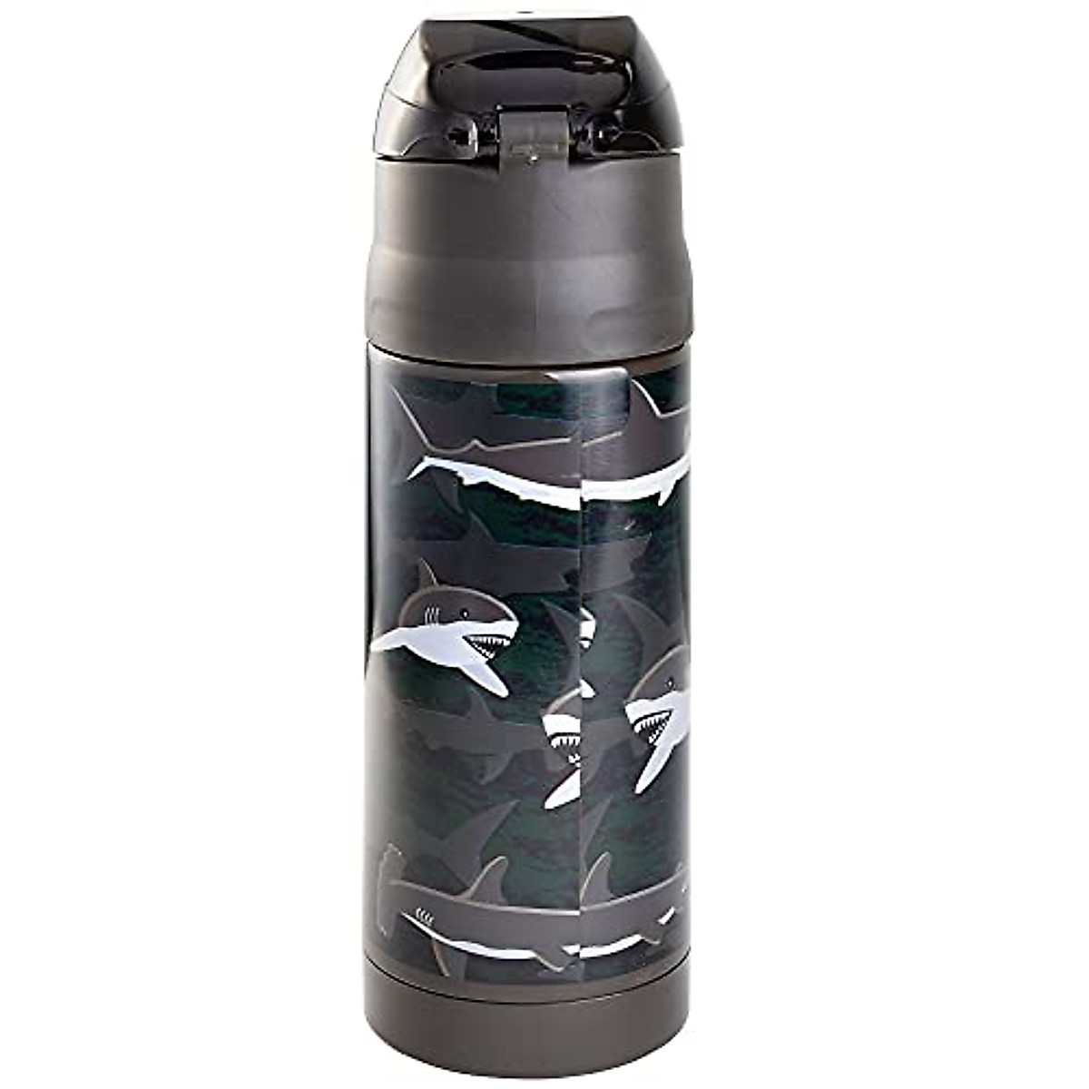 Bentology Stainless Steel 13 oz Shark Insulated Water Bottle for Boys - Easy to Use for Kids - Reusable Spill Proof BPA-Free, Fits in Most Lunch Boxes & Bags, Use for Summer Camp, Back to School